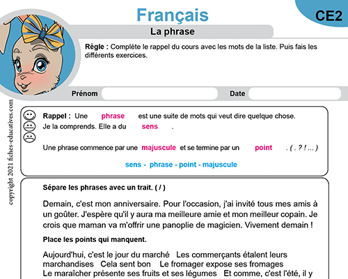 Grammaire - Fiches éducatives : du CP au CM2